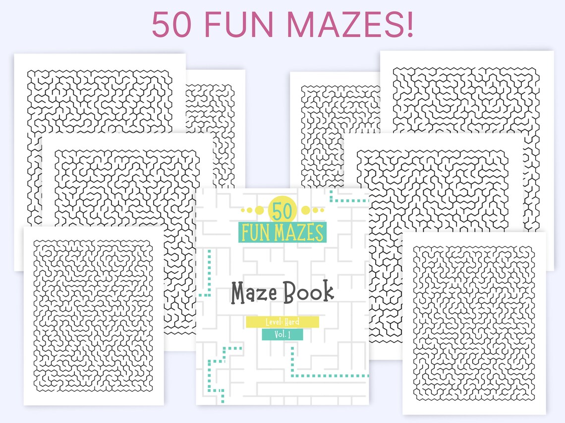 Maze Book, 50 Mazes, Level Hard, Printable, Instant Download, Printable ...