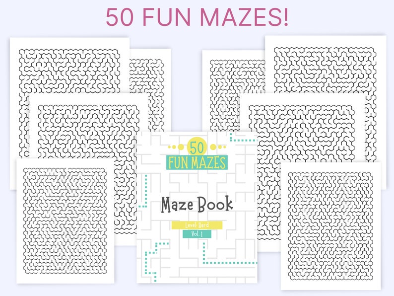 Maze Book, 50 Mazes, Level Hard, Printable, Instant Download, Printable ...