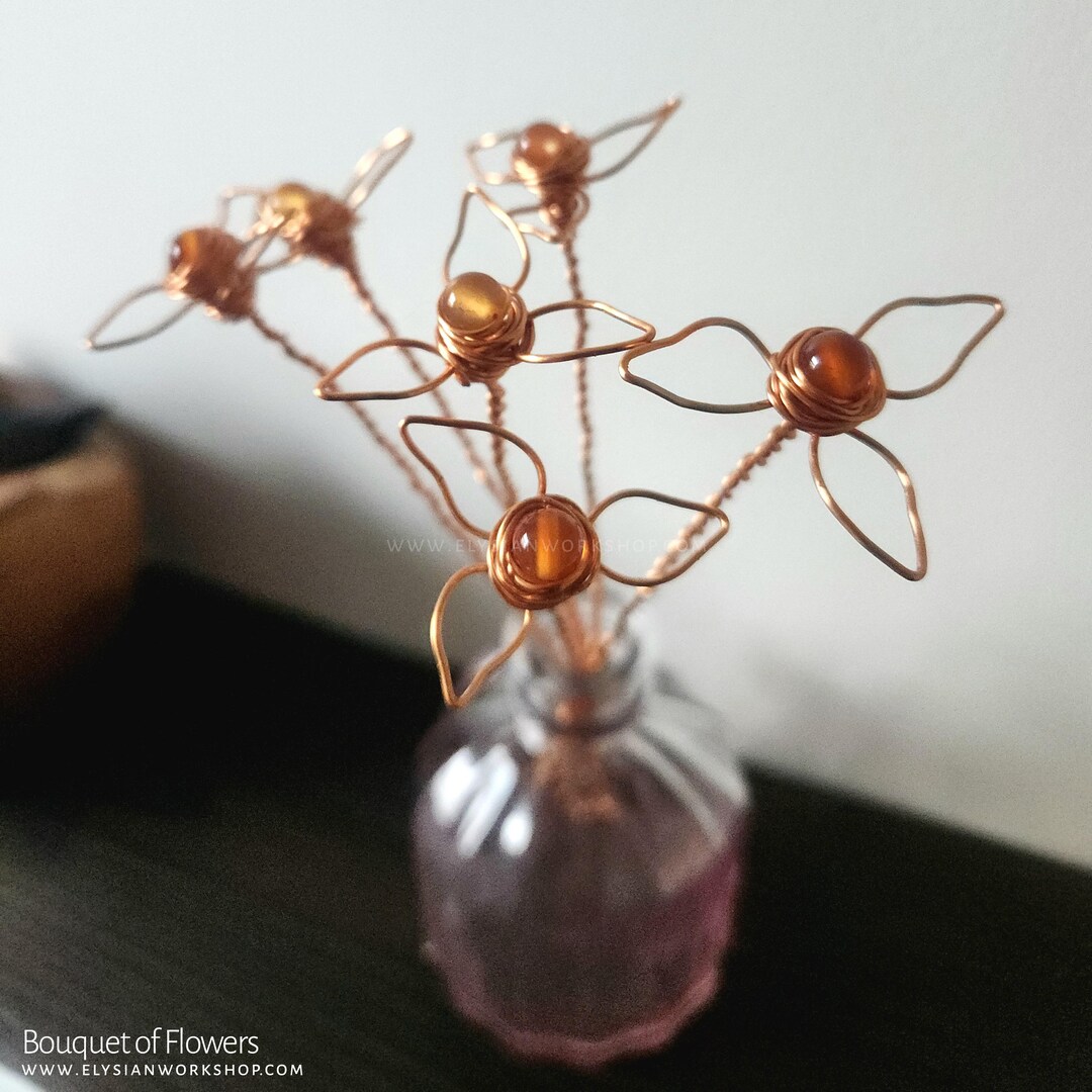 Flower Bouquet Copper Wire Sculpture Birthstone Wedding Anniversary ...