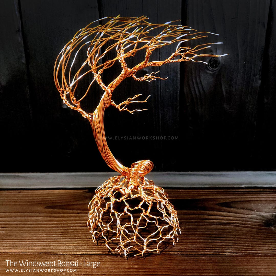 Handmade Copper Wire Wind Swept Cascade Bonsai Tree Sculpture - Large ...