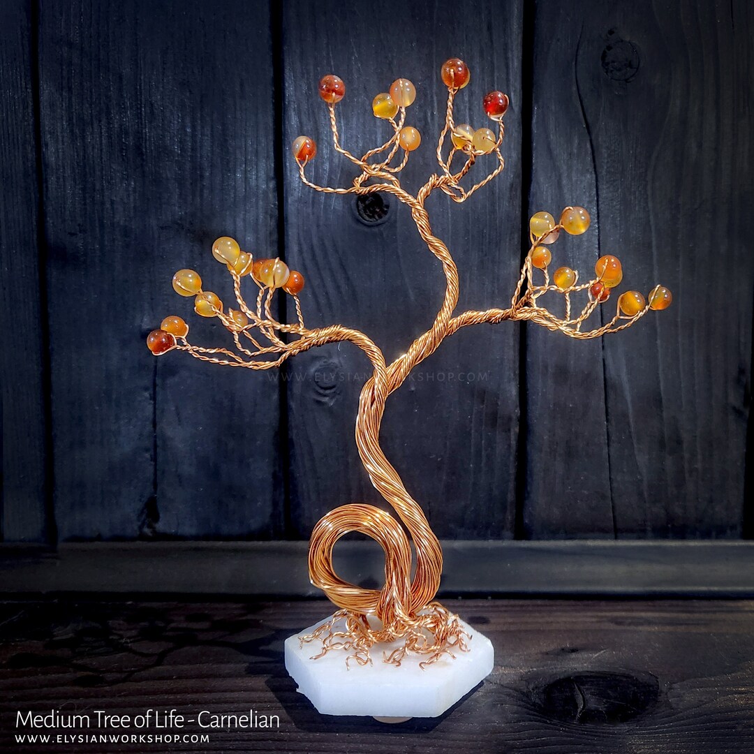 Carnelian Copper Tree of Life Wire Bonsai Sculpture Crystal Jewerly ...