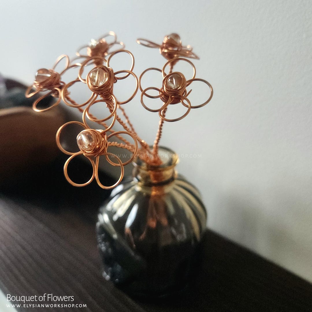 Flower Bouquet Copper Wire Sculpture Birthstone Wedding Anniversary ...