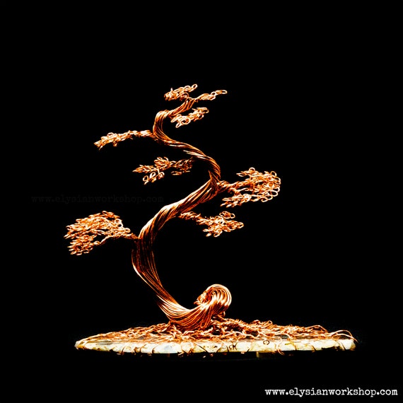 Copper Wire Cascade Bonsai Tree Sculpture on Grey Brown Agate | Etsy