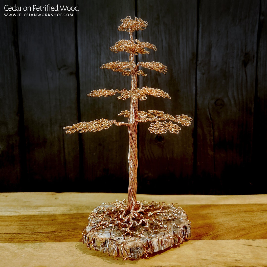 Wire Copper Cedar Tree Sculpture on Petrified Wood - Large - Etsy