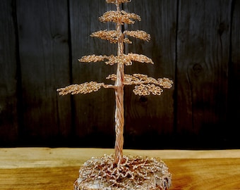 Wire Copper Cedar Tree Sculpture Set on Petrified Wood Slab - Etsy