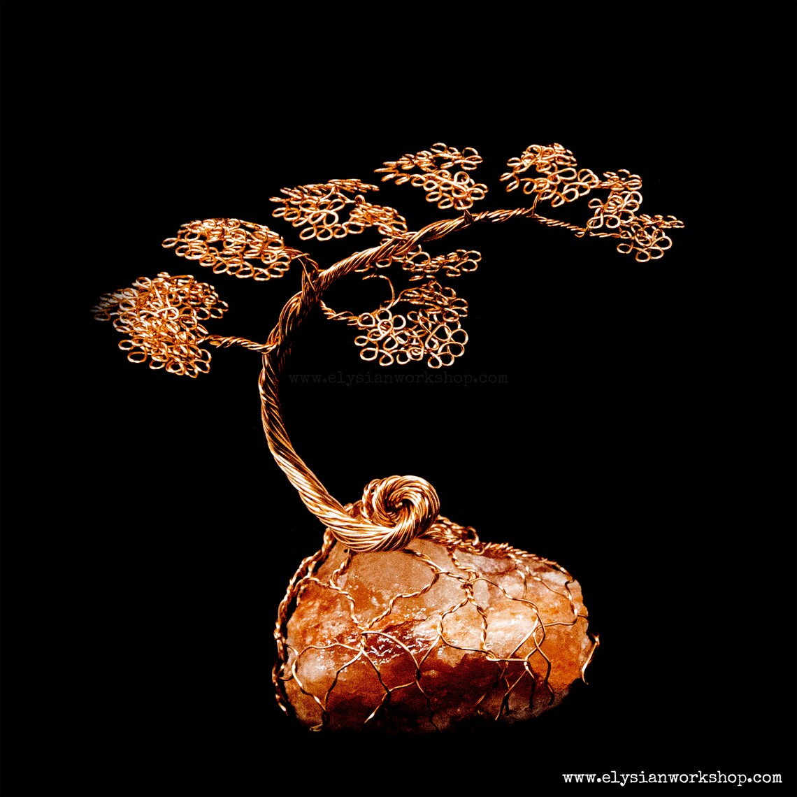 Mini Handmade Copper Wire Bonsai Cascade Tree Himalayan Rock Salt ...
