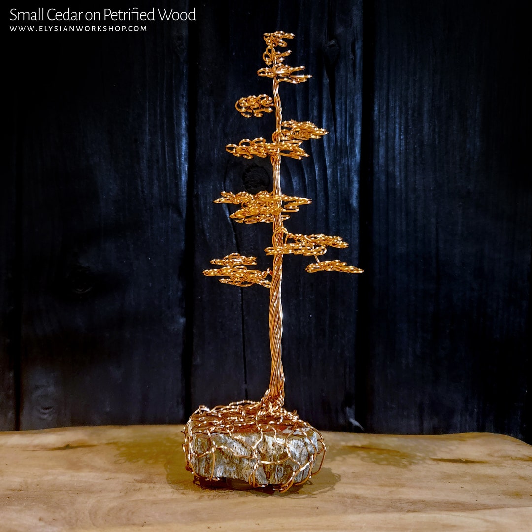 Wire Copper Cedar Tree Sculpture on Petrified Wood - Etsy