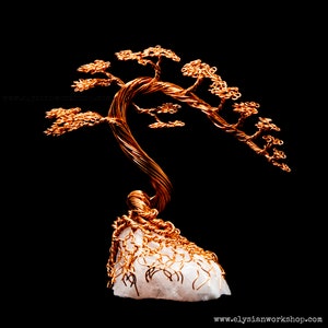 Copper Wire Cascade Bonsai Tree Sculpture on Rose Quartz Crystal - Etsy