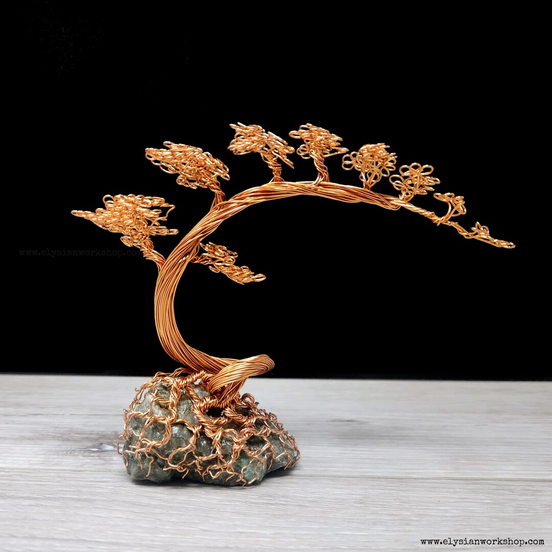Copper Wire Bonsai Tree Sculpture on Emerald Matrix - Etsy