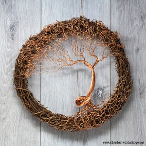 USB LED Lamp Copper Wire Bonsai Tree on Fall Autumn Wreath - Etsy