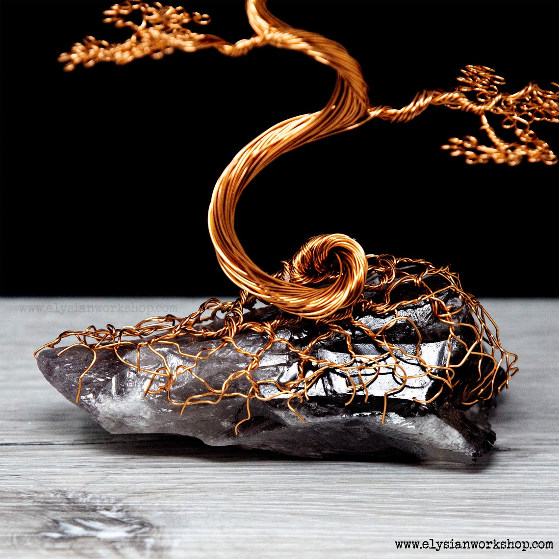 Copper Wire Wide Bonsai Tree Sculpture on Amethyst Crystal - Etsy