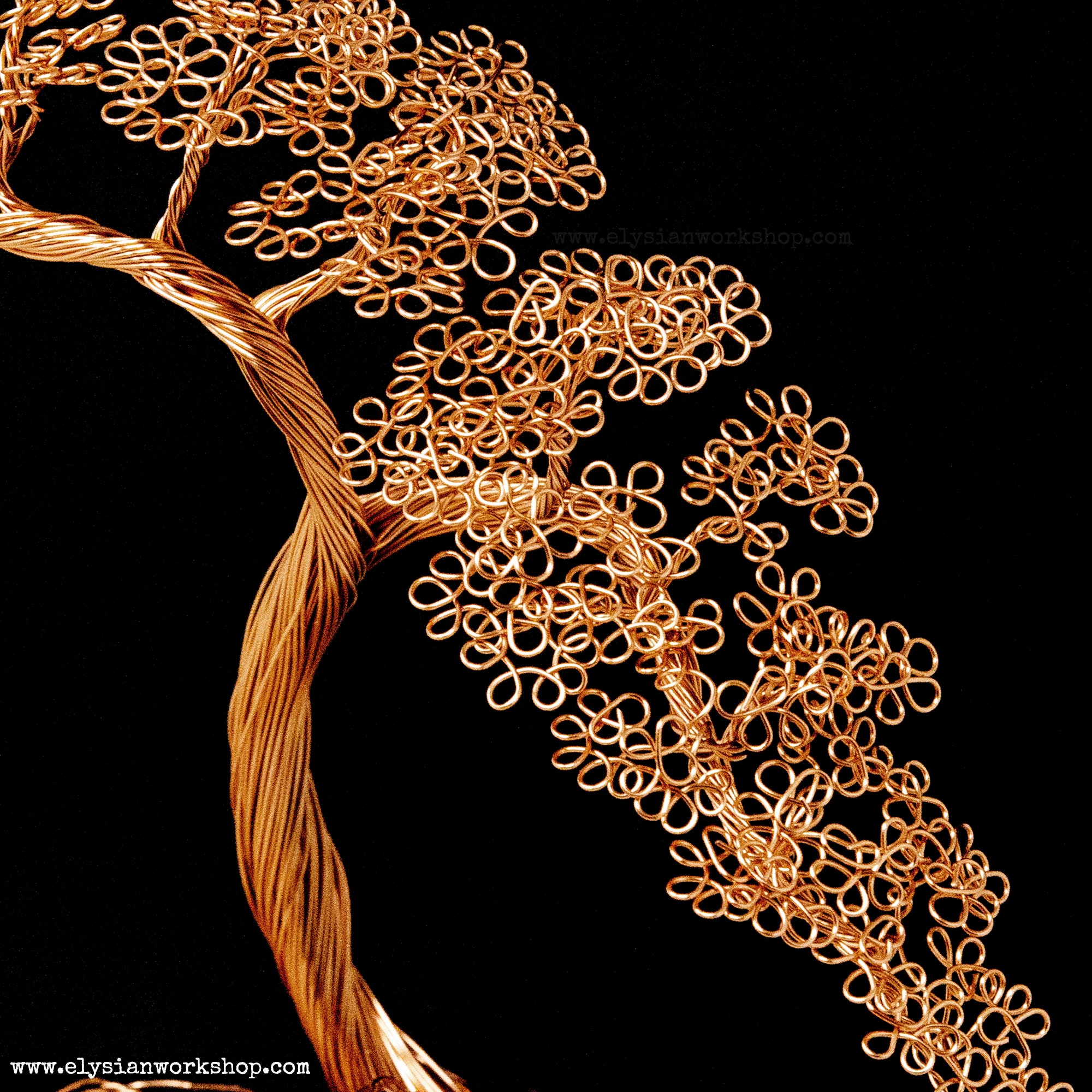 Copper Wire Split Cascade Bonsai Tree Sculpture on Blue Aventurine ...