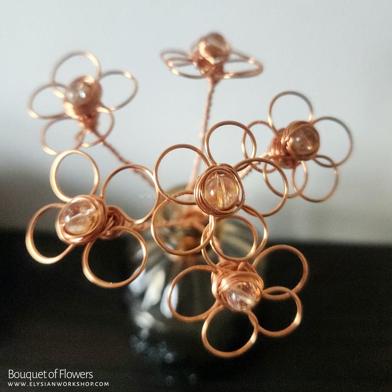Flower Bouquet Copper Wire Sculpture Birthstone Wedding Anniversary ...