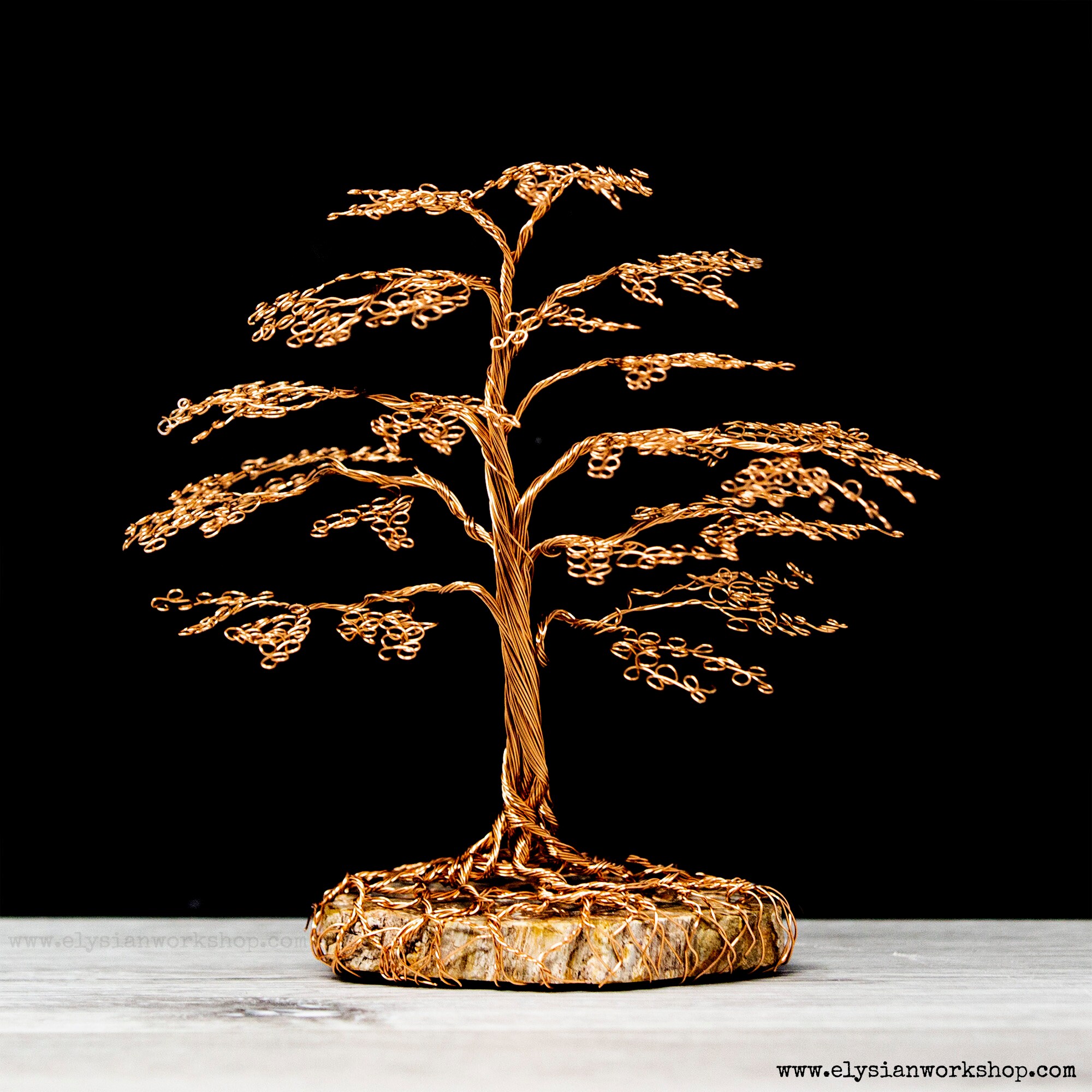 Wire Copper Cedar Tree Sculpture Set on Petrified Wood Slab - Etsy