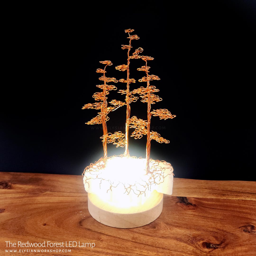 Redwood Forest LED Lamp Copper Selenite Wire Bonsai Tree Mood Night ...