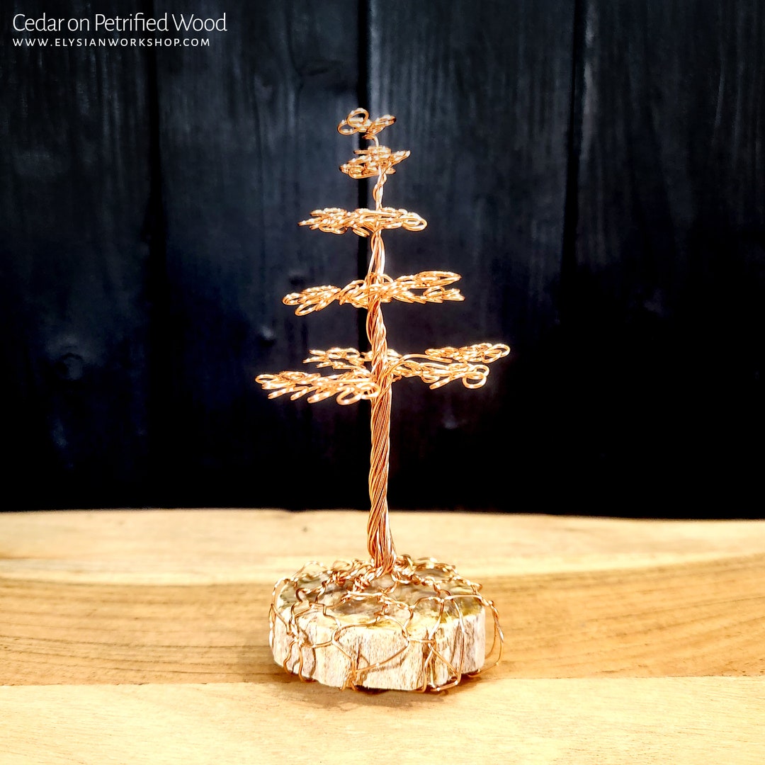 Wire Copper Cedar Tree Sculpture on Petrified Wood - Small - Etsy