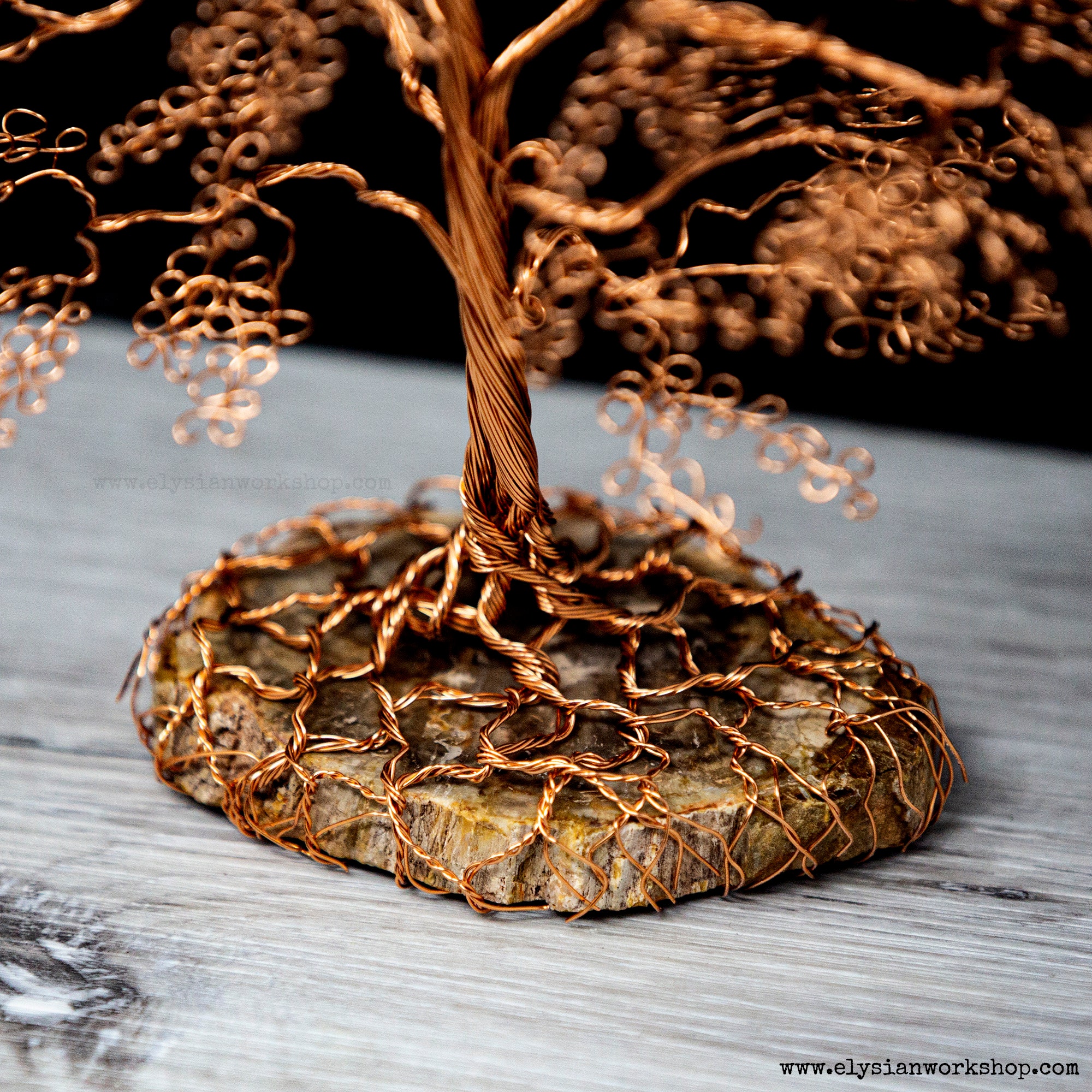 Wire Copper Cedar Tree Sculpture Set on Petrified Wood Slab - Etsy