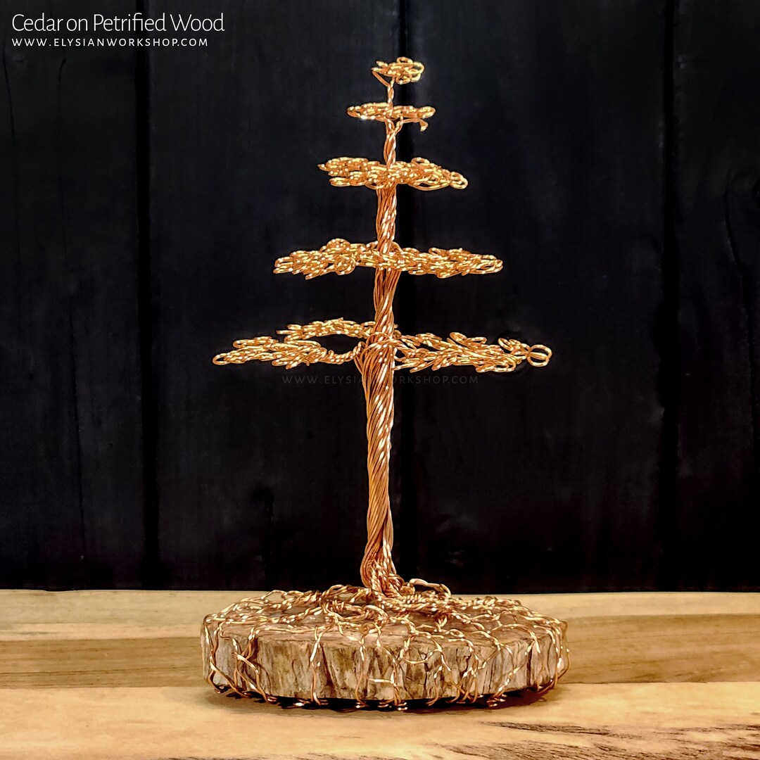 Wire Copper Cedar Tree Sculpture on Petrified Wood - Medium - Etsy