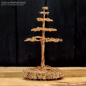 Wire Copper Cedar Tree Sculpture on Petrified Wood Medium - Etsy