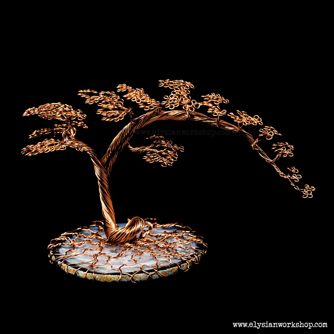 Handmade Copper Wire Cascade Bonsai Tree Grey Agate Crystal - Etsy