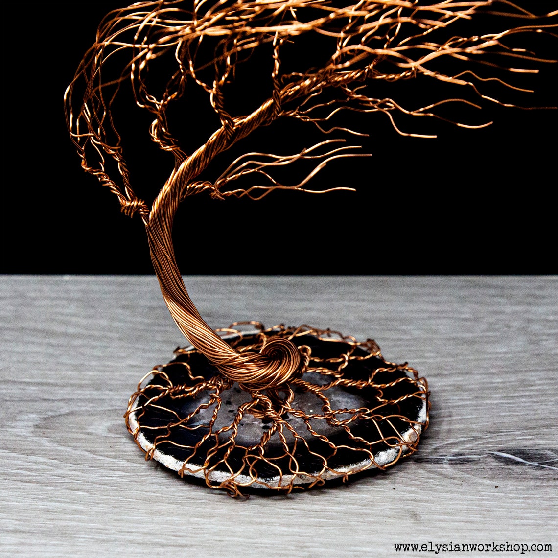 Handmade Copper Wire Cascade Windswept Bonsai Tree Grey Agate Crystal ...