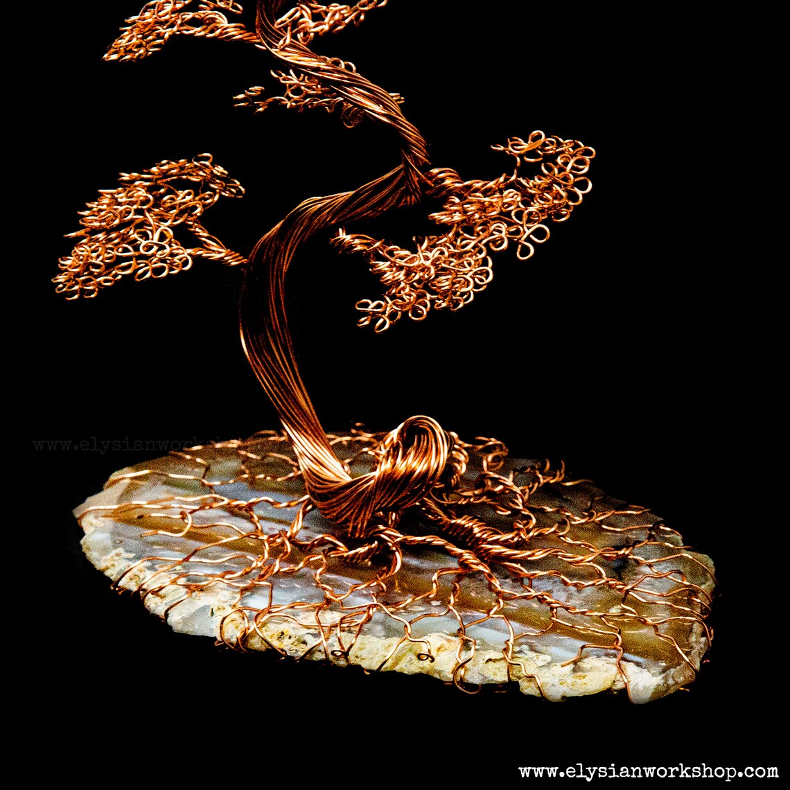 Copper Wire Cascade Bonsai Tree Sculpture on Grey Brown Agate | Etsy