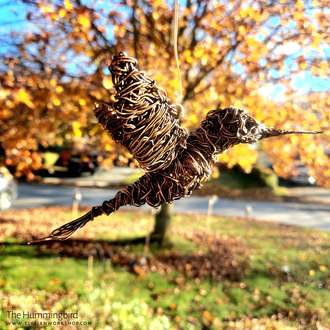 Copper Hummingbird Sculpture Wire Bird Lover Statue Handmade Decor ...