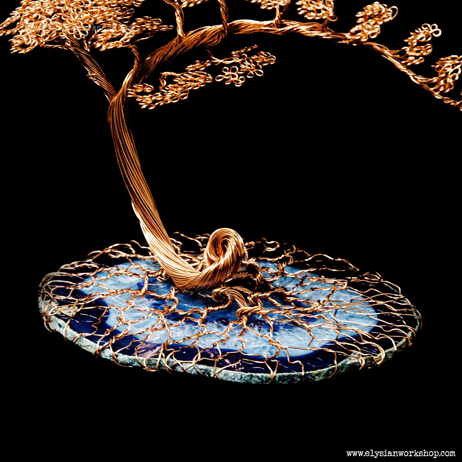 Handmade Large Copper Wire Cascade Bonsai Tree Agate Crystal ...