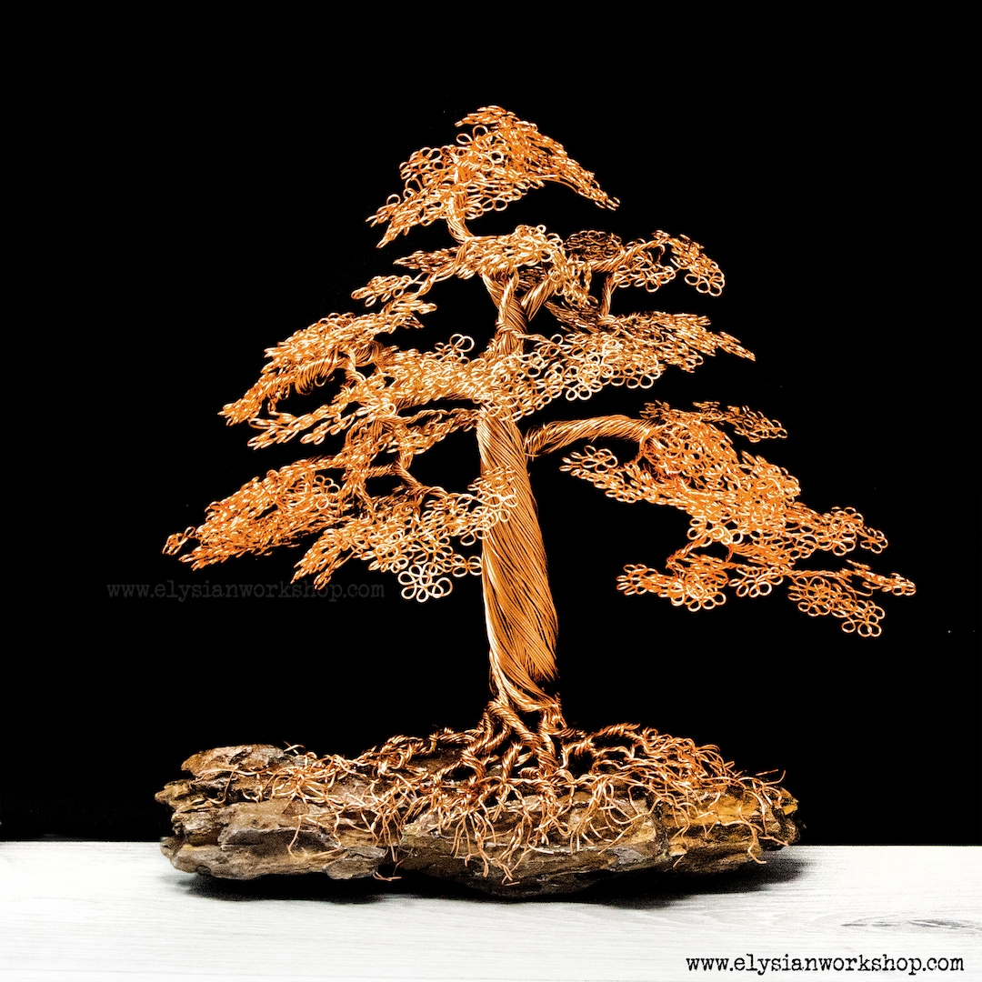 Extra Large Wire Copper Cedar Tree Sculpture Set on Ohko Stone - Etsy