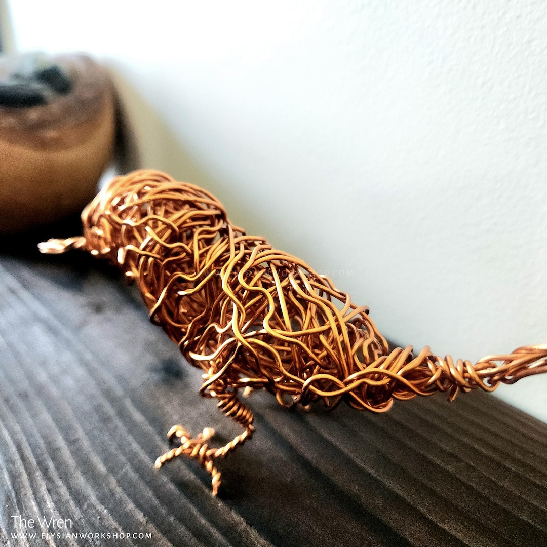 Copper Wren Sculpture Wire Bird Lover Statue Handmade Decor ...