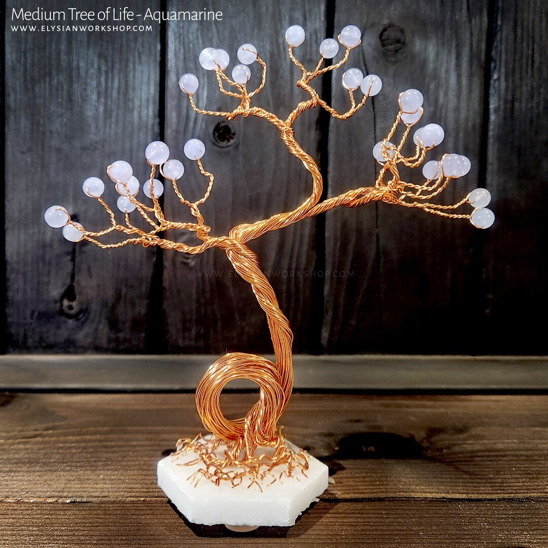 Aquamarine Copper Tree of Life Wire Bonsai Sculpture Crystal Jewerly ...