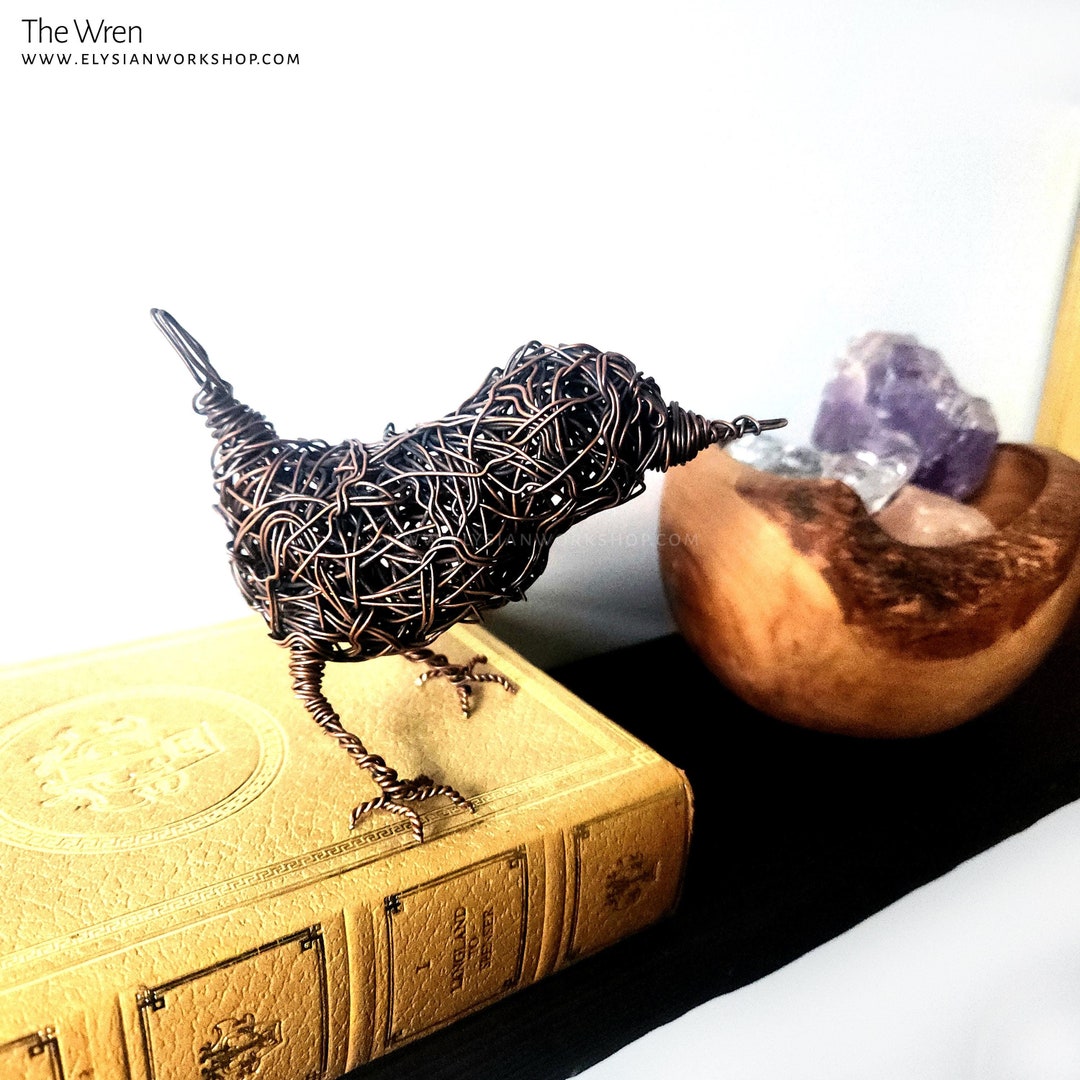 Copper Wren Sculpture Wire Bird Lover Statue Handmade Decor ...