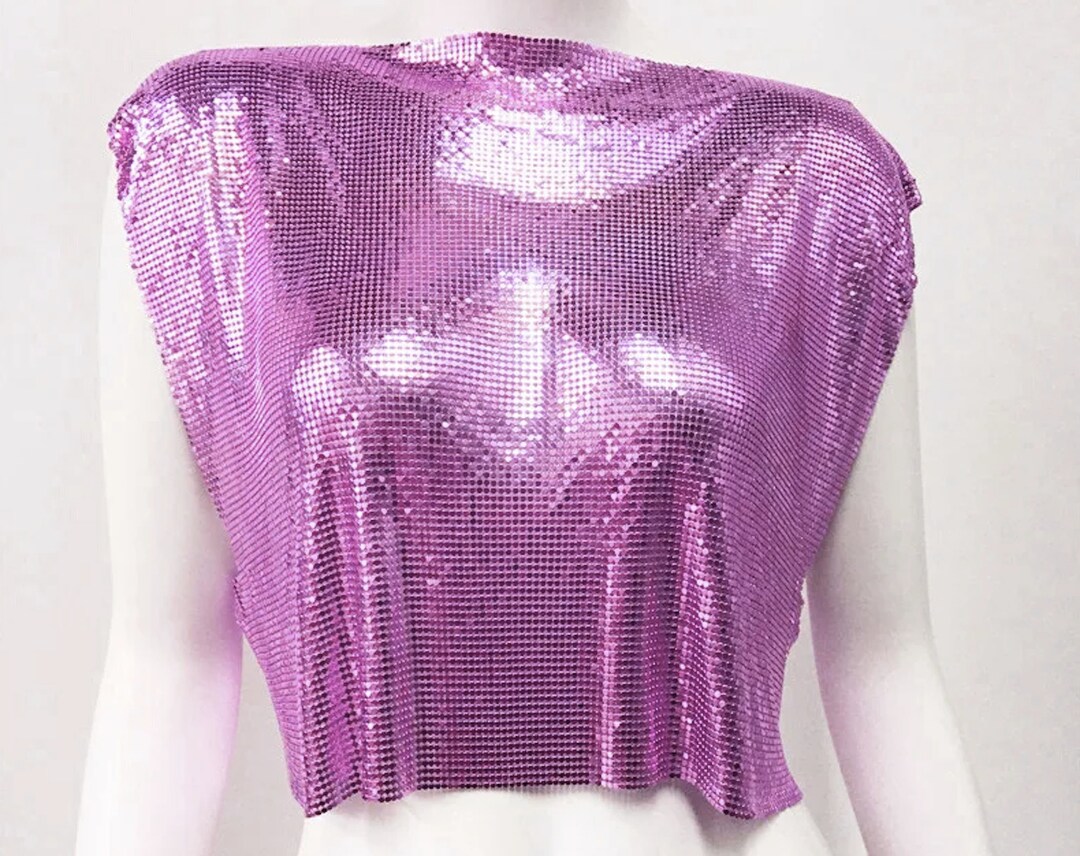 Pink Metal Top Pink Chainmail Top Pink Festival Top Metal Chin Crop Top ...