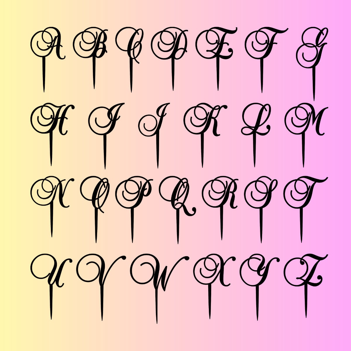 Initial Cupcake Toppers Cursive Letter Cupcake Toppers Cupcake Toppers ...