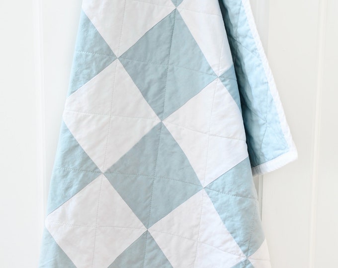 Handmade Baby Quilt, Baby Quilt, Blue Baby Quilt, Checker Baby Quilt ...