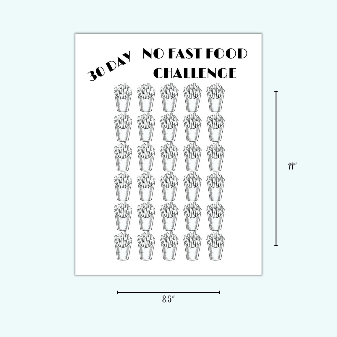30 Day No Fast Food Challenge Letter Size - Etsy