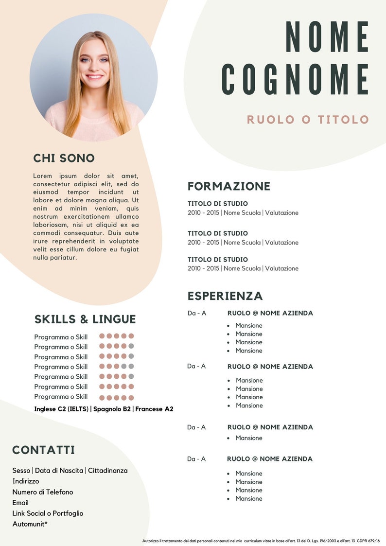 CV Template ITALIANO 1 Pagina - Etsy