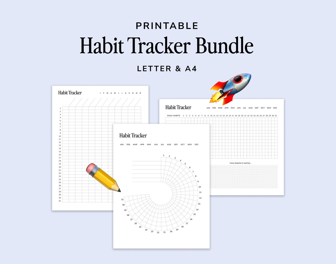 Printable Habit Tracker Bundle - Weekly Monthly Yearly Habit Checklist ...