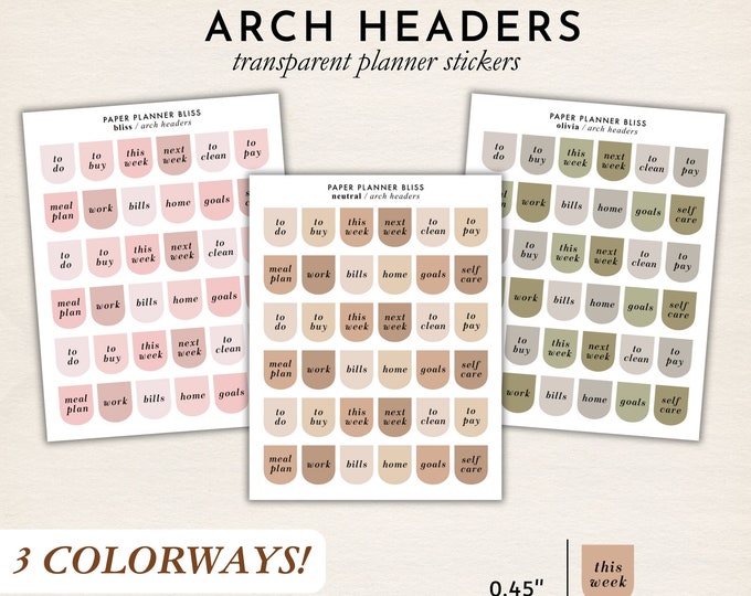 ARCH HEADERS PLANNER Stickers - Transparent Stickers | Functional ...