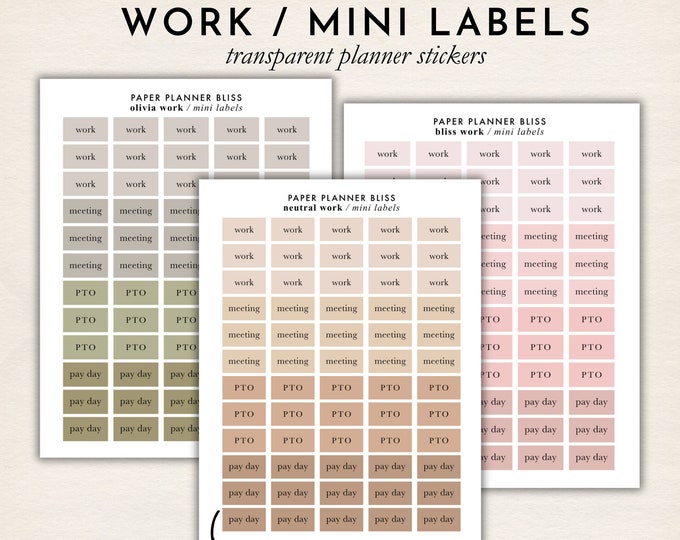 WORK LABELS Planner Stickers - Work, Meeting, PTO, Pay Day ...