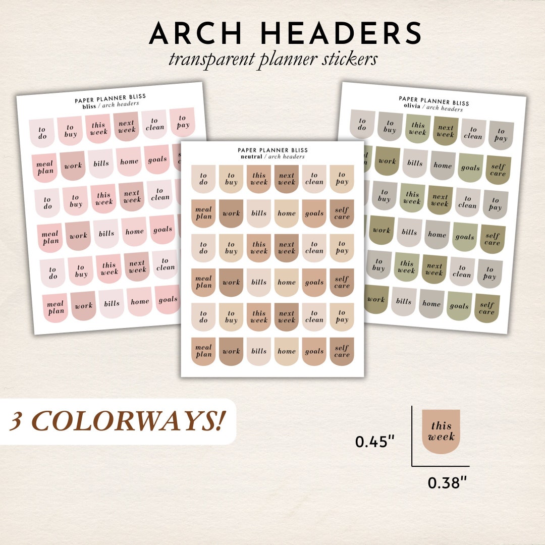ARCH HEADERS PLANNER Stickers - Transparent Stickers | Functional ...