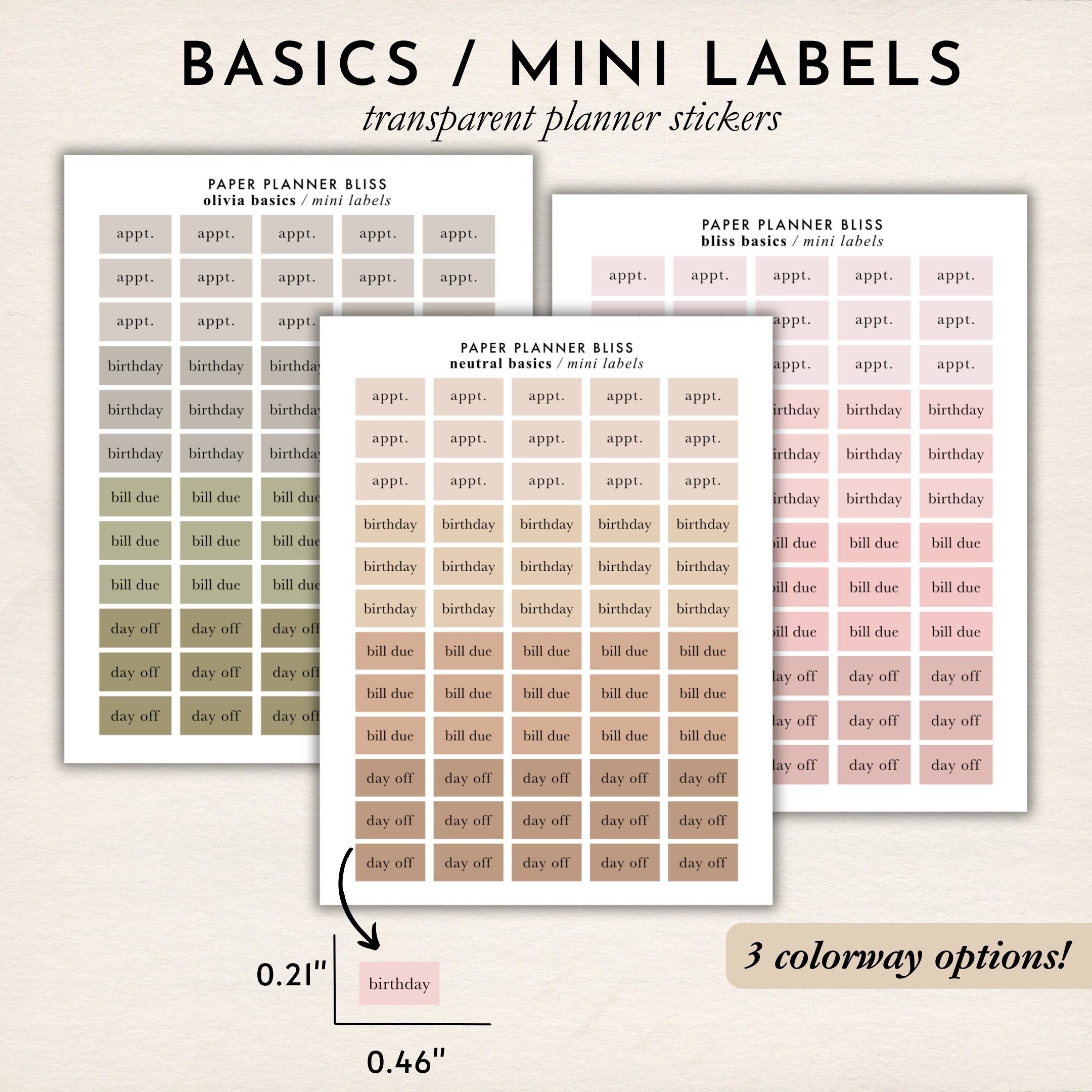 BASICS LABELS Planner Stickers - Appt, Birthday, Bill Due, Day off ...