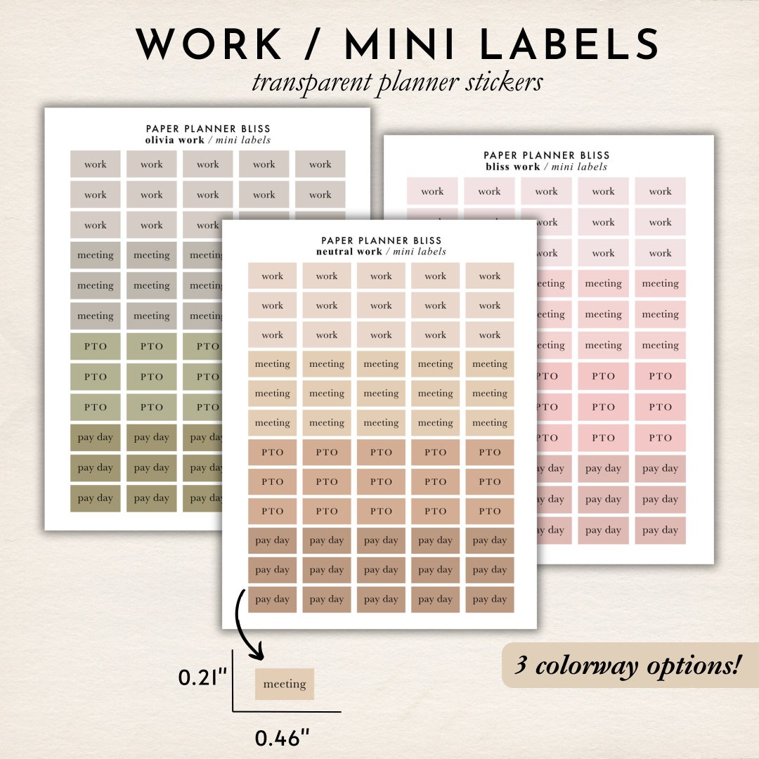 WORK LABELS Planner Stickers - Work, Meeting, PTO, Pay Day ...