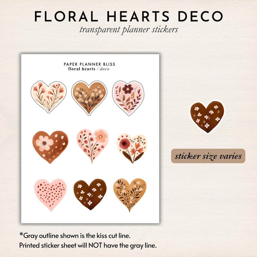 FLORAL HEART STICKERS - Transparent Stickers | Journal & Bujo Stickers ...