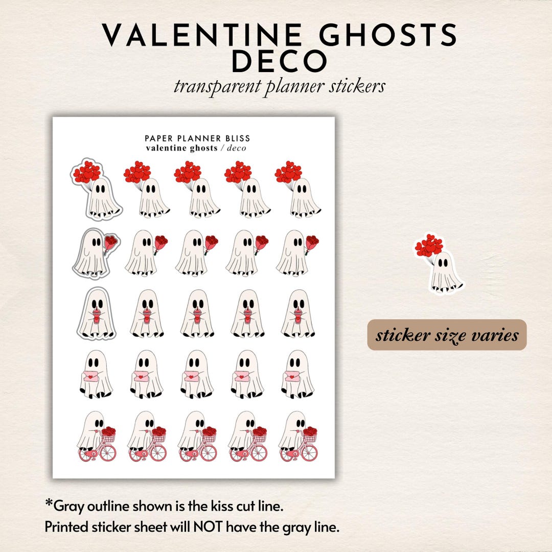 Valentine Ghost Stickers - Transparent Stickers | Journal, Bujo ...