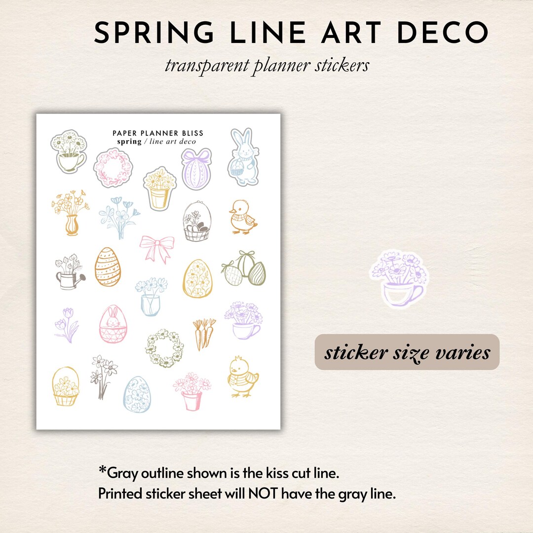 SPRING LINE ART - Transparent Stickers | Journal Stickers | Pastel ...
