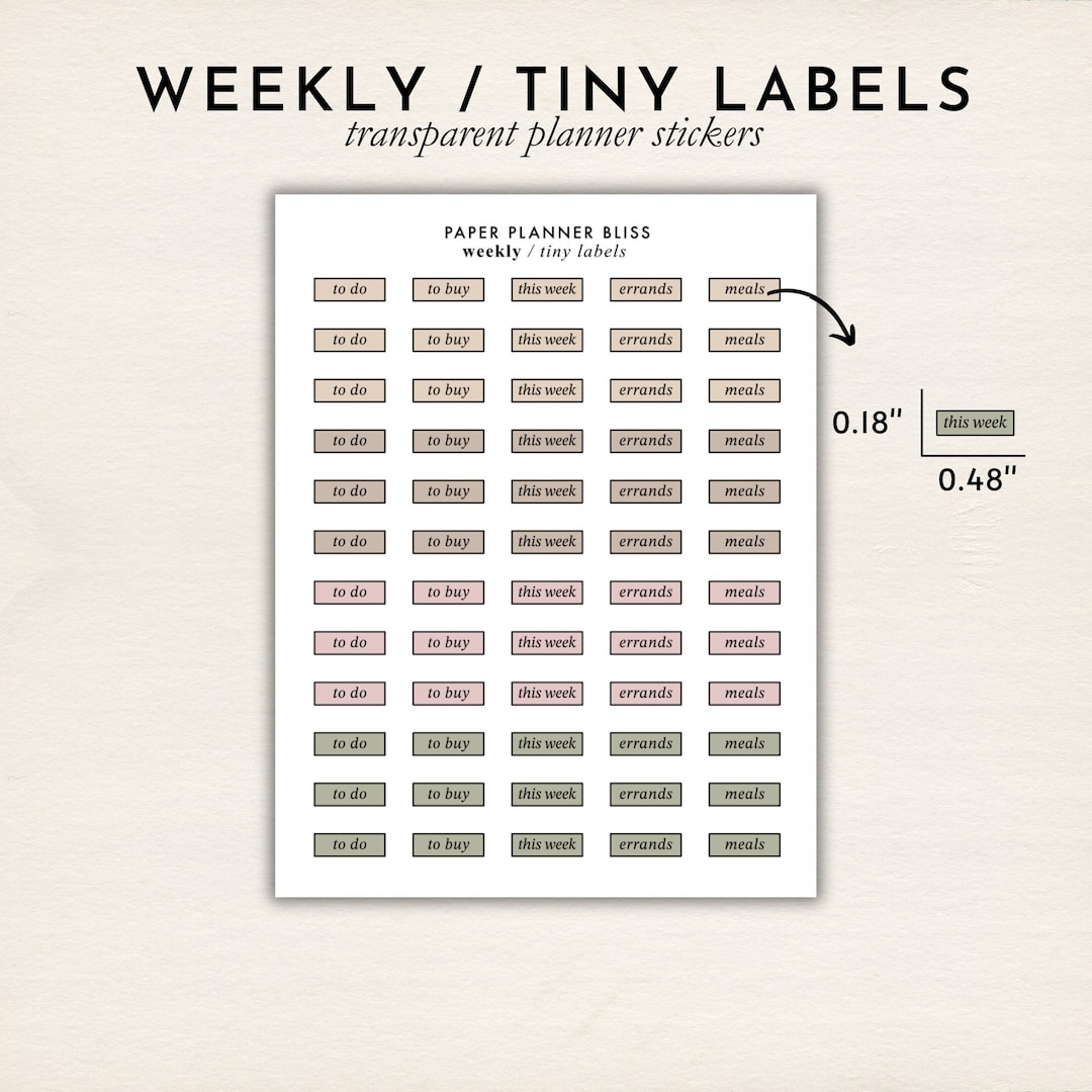 WEEKLY Tiny LABEL STICKERS - Transparent Stickers | Label Planner Stickers | Small Planner ...