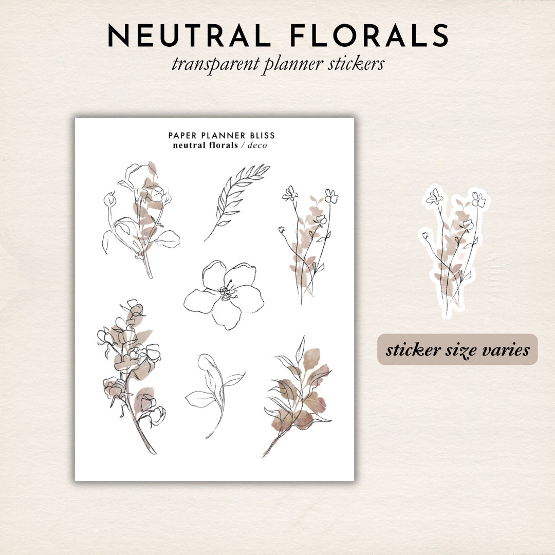 NEUTRAL FLORAL STICKERS - Transparent Stickers | Journal Stickers ...