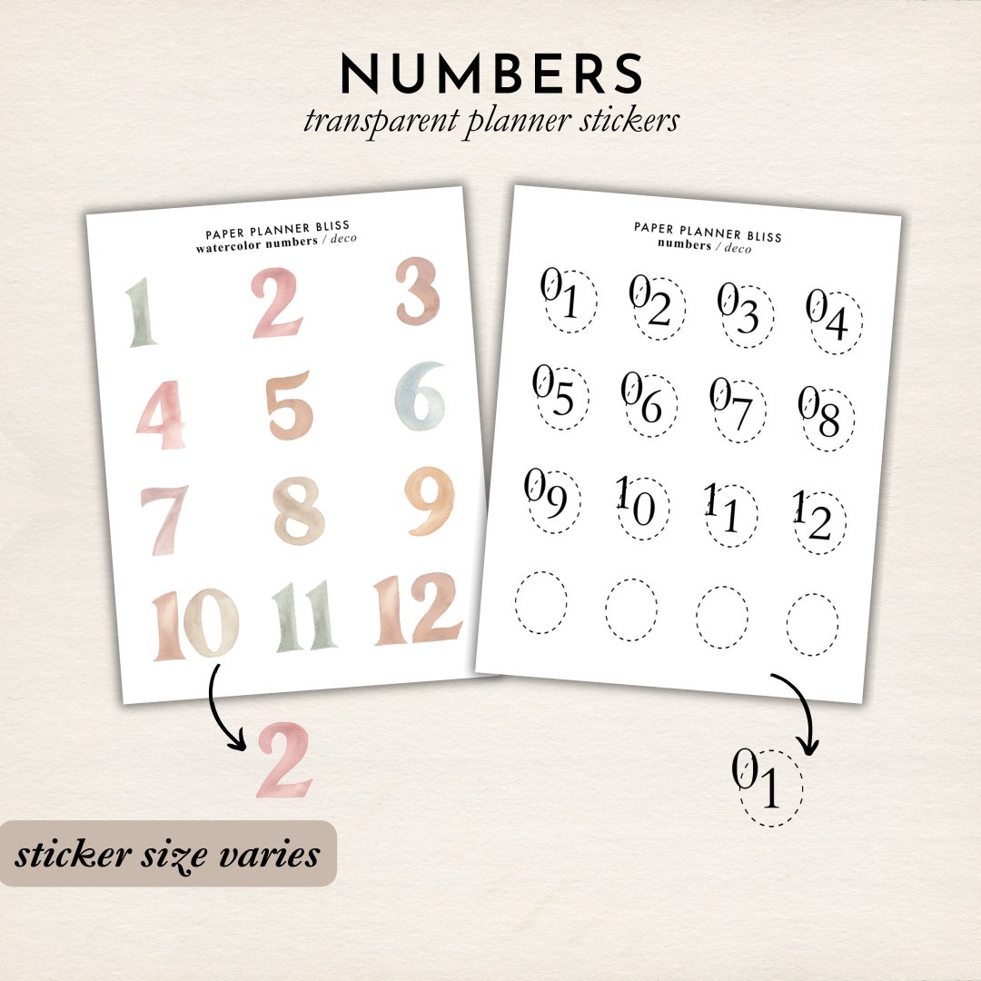 NUMBERS PLANNER STICKERS - Transparent Stickers | Journal Stickers ...