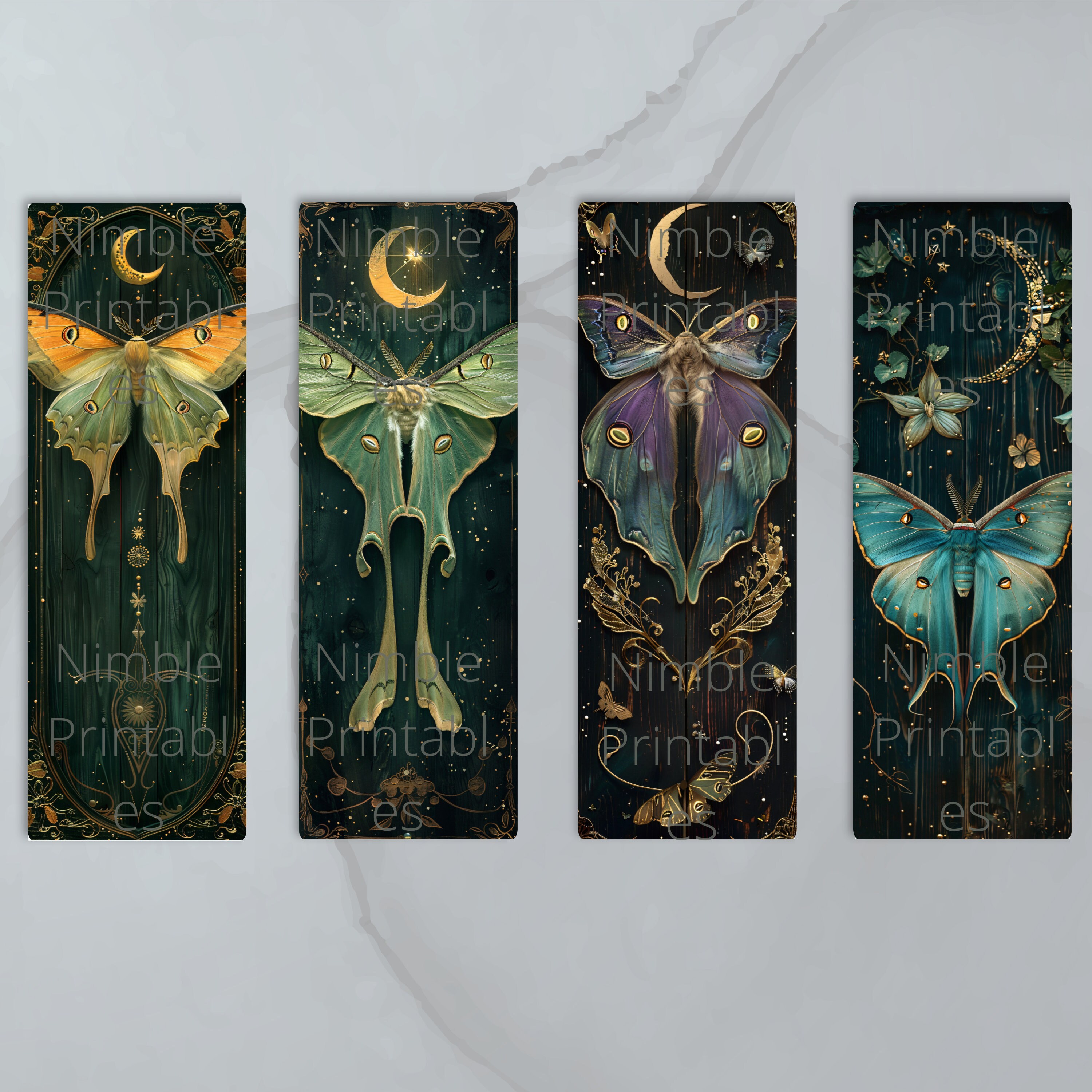Printable Bookmarks Bundle Celestial Luna Moth, Digital Downloads, 52 ...